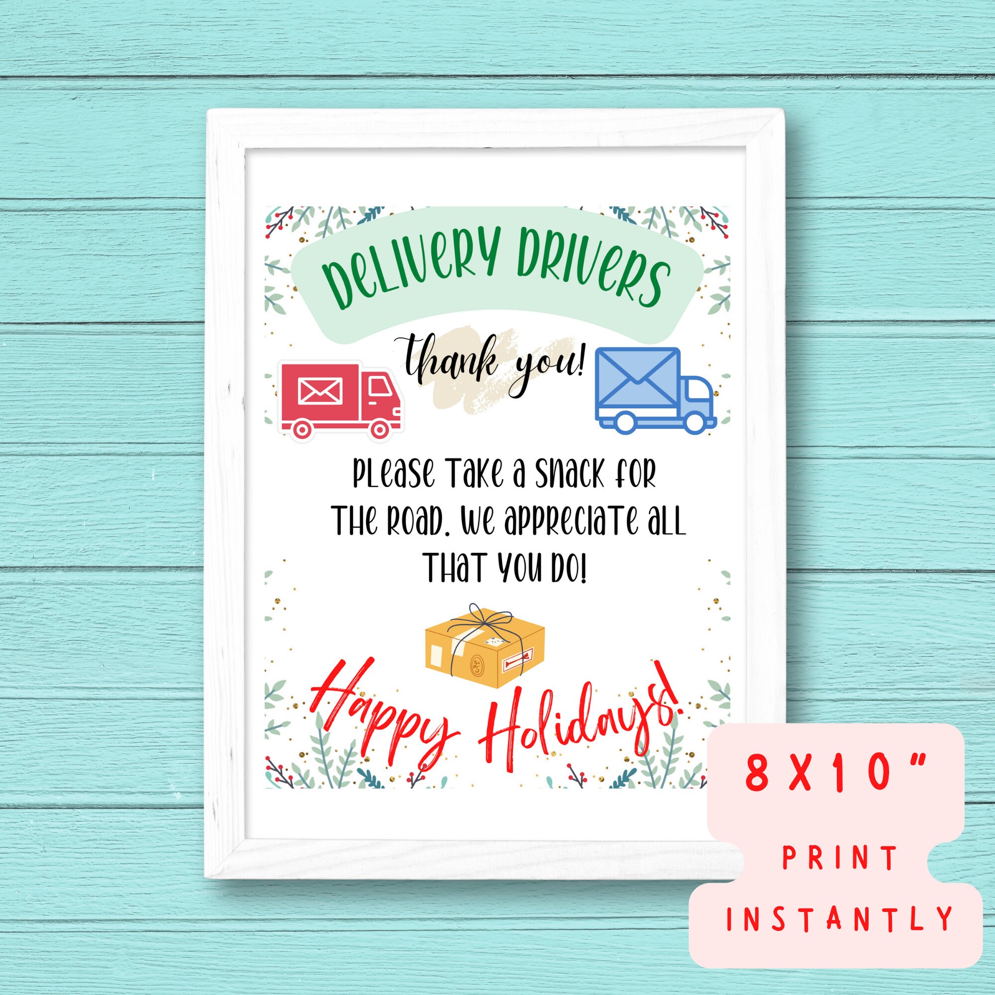 Printable Delivery Driver Snack Sign, Christmas, Holiday Mail Carrier ...