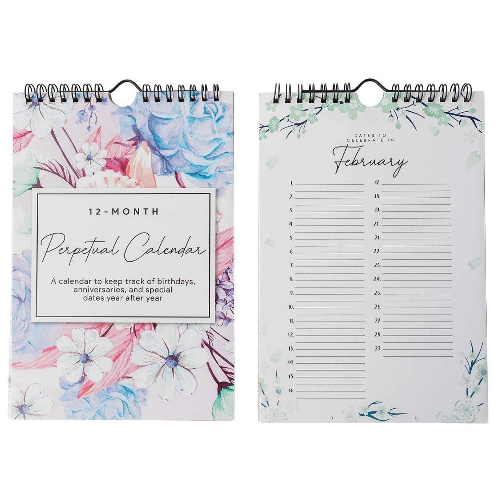Perpetual Floral Wall Calendar for Birthdays & Anniversaries -12 Months ...