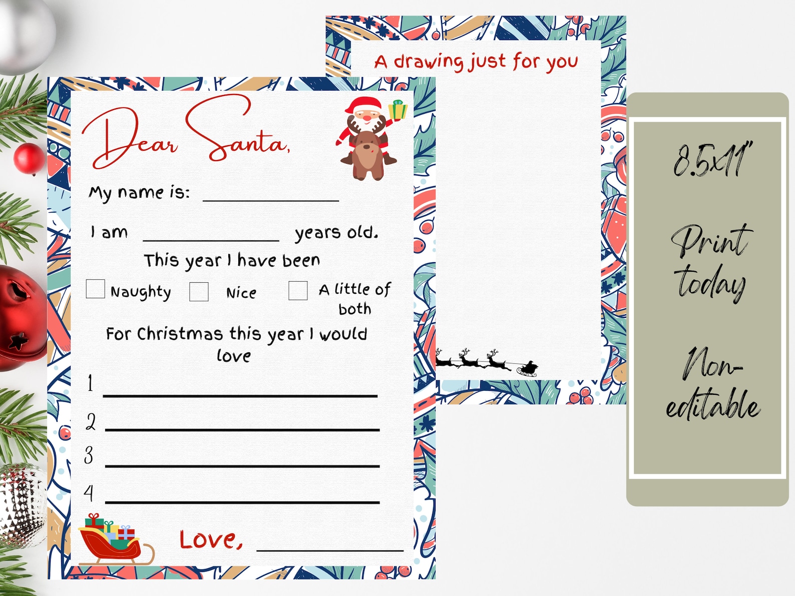 Letter to Santa Printable, Kids Letter to Santa, Santa Letter ...