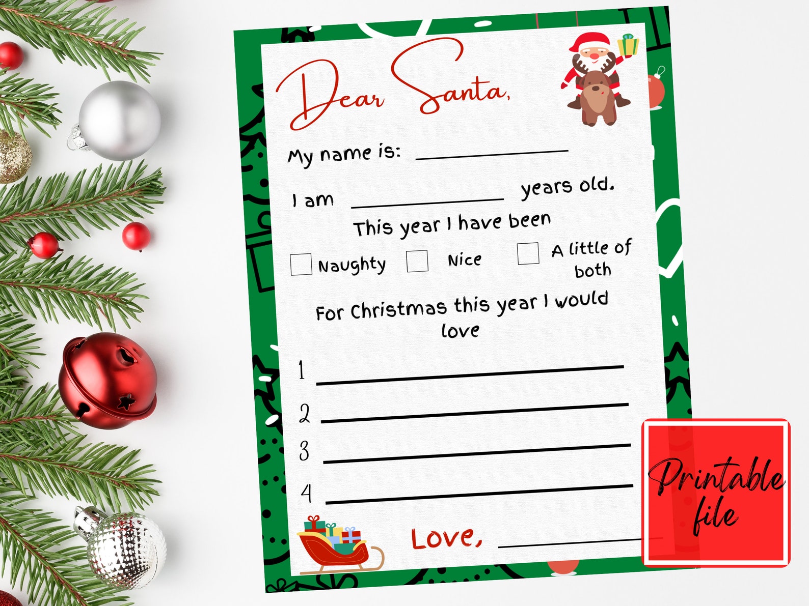 Letter to Santa Printable, Kids Letter to Santa, Santa Letter ...