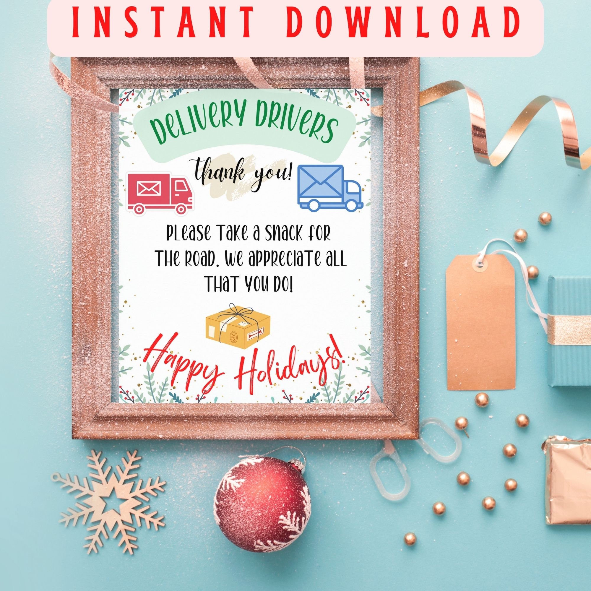 Printable Delivery Driver Snack Sign, Christmas, Holiday Mail Carrier ...