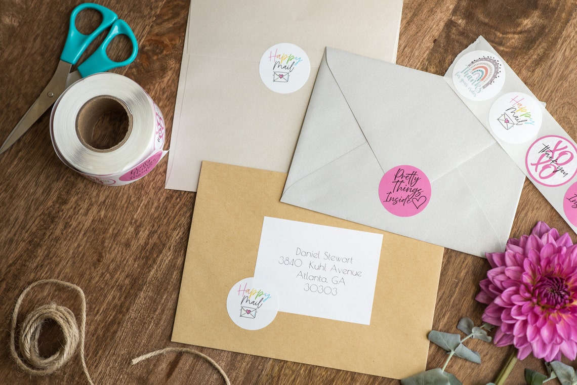 Assorted Cute Mailing Round Glossy Stickers / Happy Mail / | Etsy