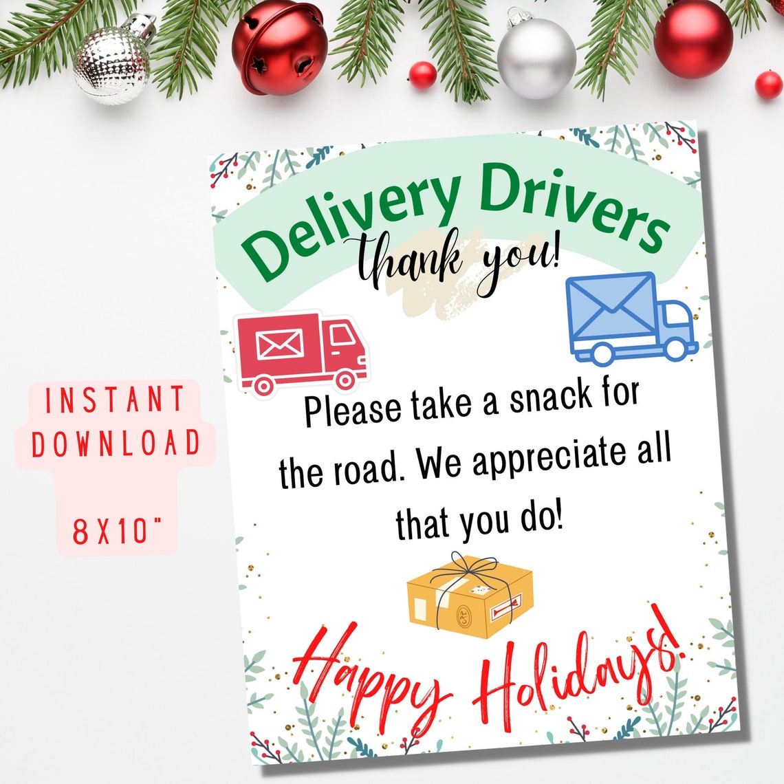 Printable Delivery Driver Snack Sign Christmas Holiday Mail - Etsy