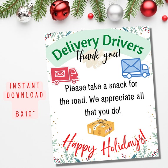 Printable Delivery Driver Snack Sign Christmas Holiday Mail - Etsy