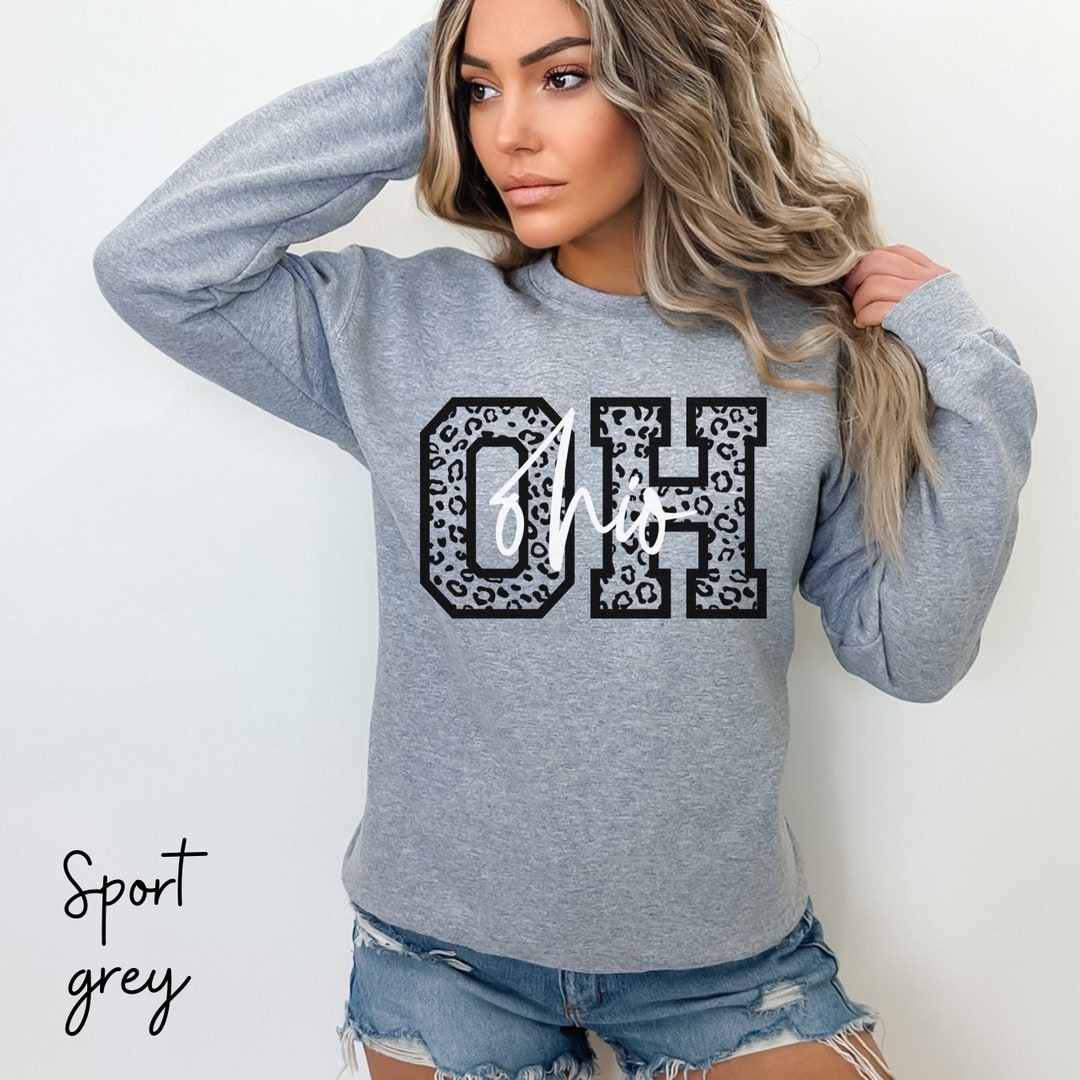 OH Ohio Sweater - Ohio Crewneck Pullover Sweatshirt - Leopard Print ...