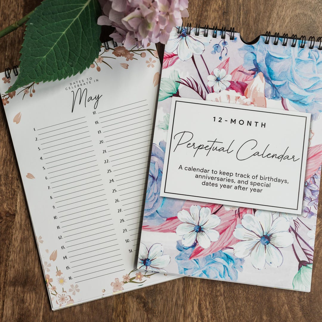 Perpetual Floral Wall Calendar for Birthdays & Anniversaries -12 Months ...