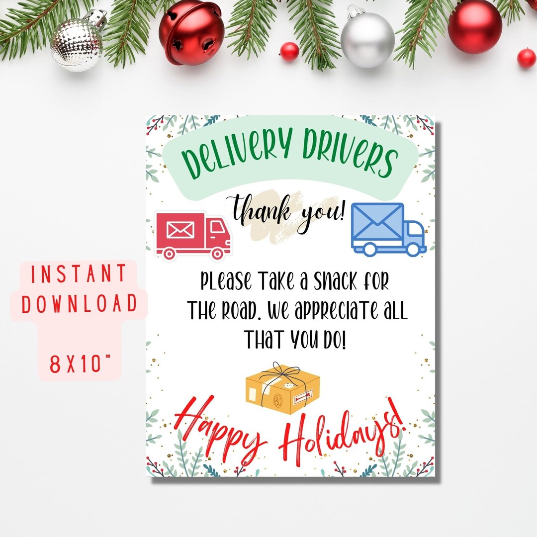 Printable Delivery Driver Snack Sign, Christmas, Holiday Mail Carrier ...