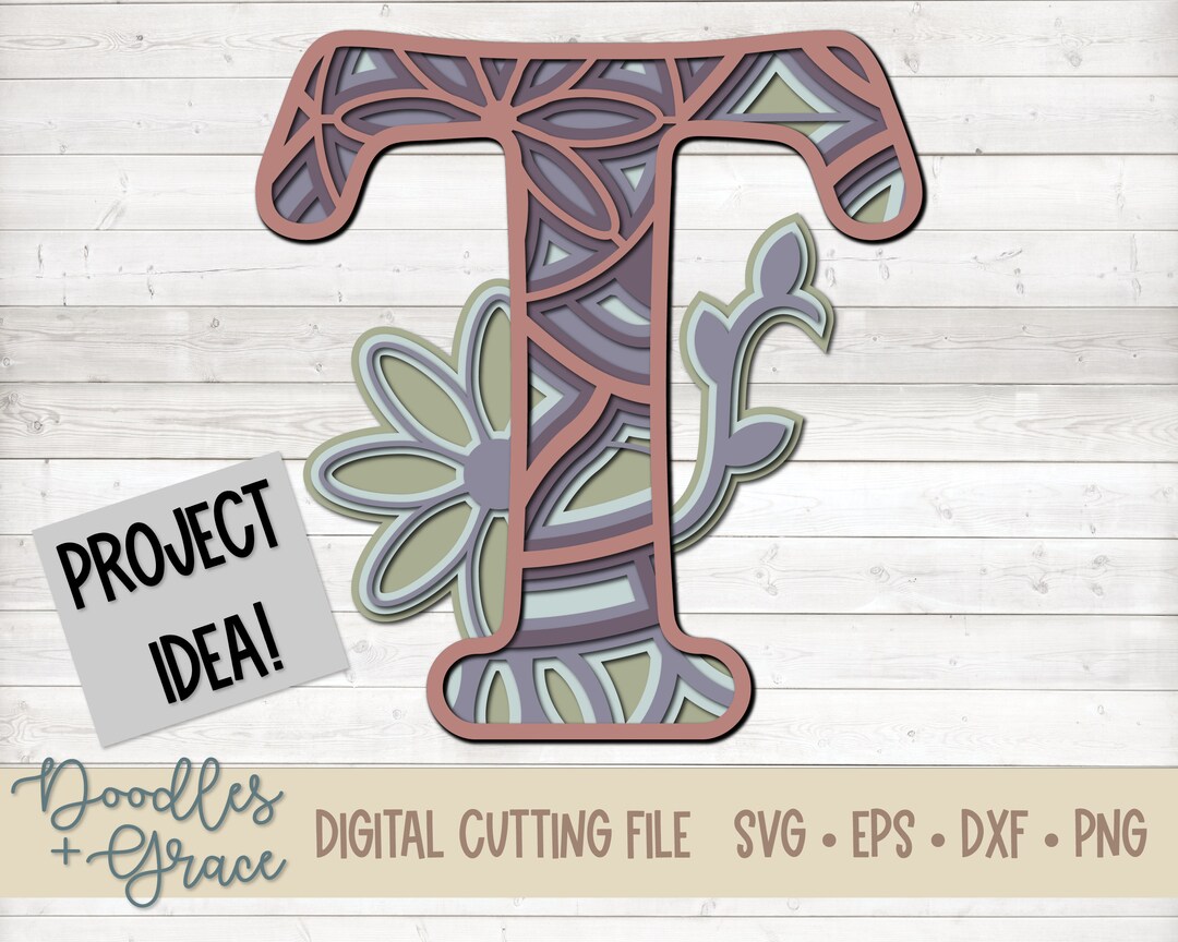 3D Letter T Mandala SVG | Layered Alphabet Mandala SVG | Paper Crafting ...