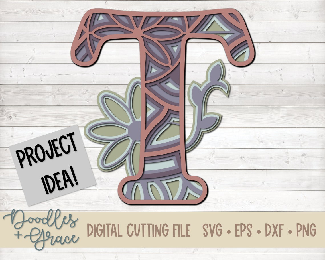 3D Letter T Mandala SVG | Layered Alphabet Mandala SVG | Paper Crafting ...