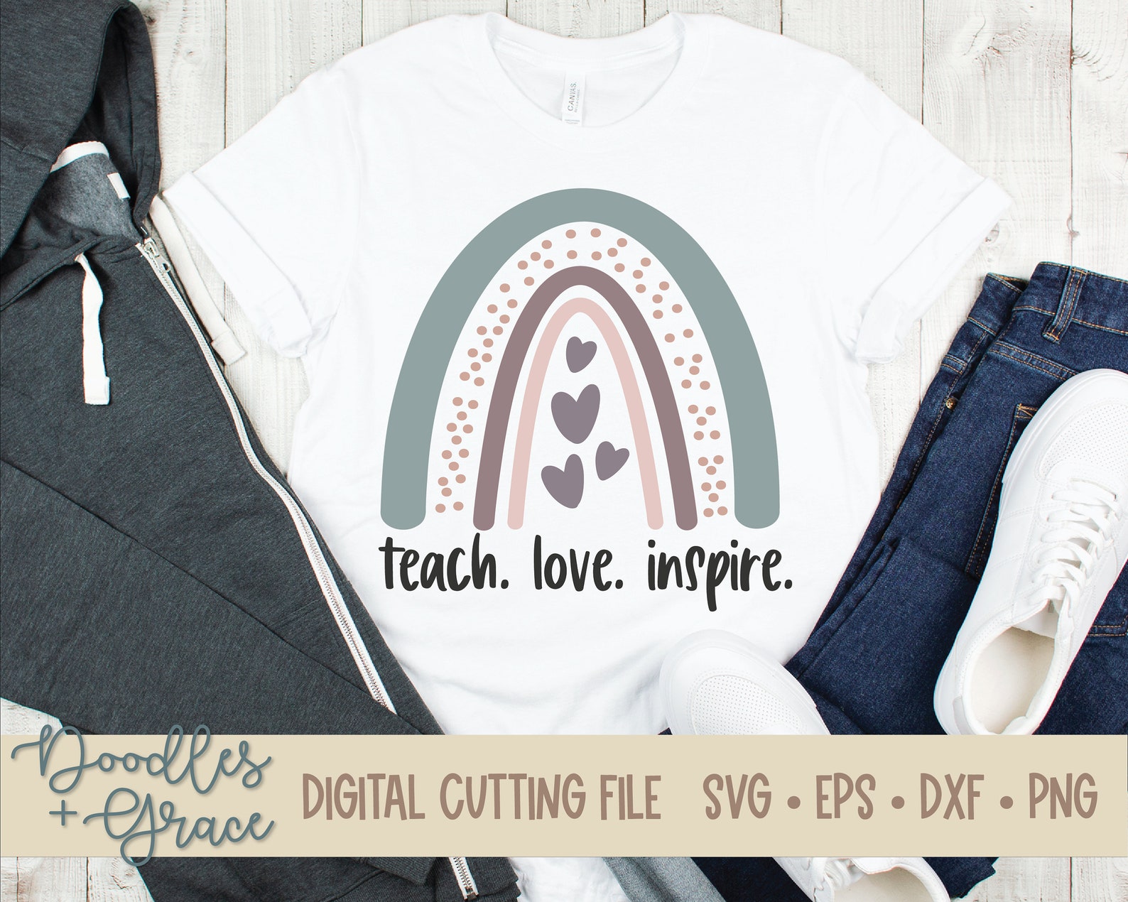 Teach Love Inspire SVG | Boho Rainbow SVG | Boho Teacher SVG | Teacher ...
