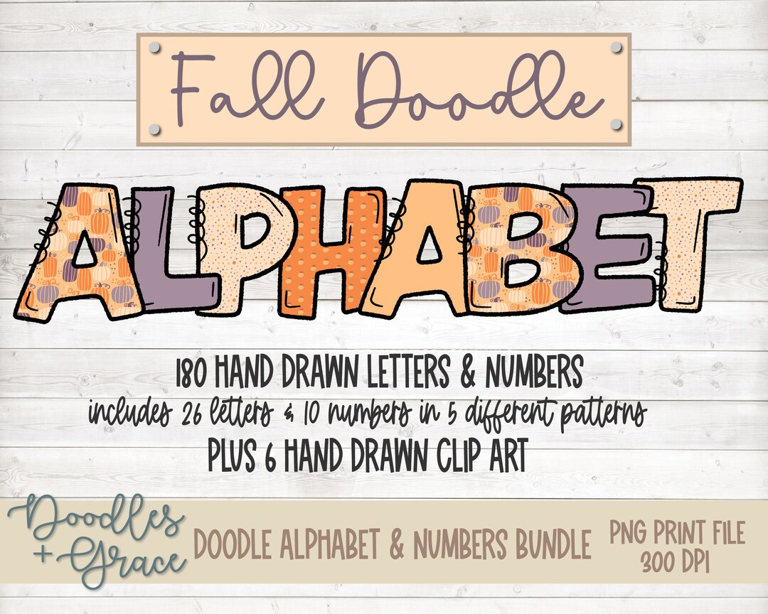 Fall Doodle Alphabet PNG Bundle | Fall Pumpkin Sublimation Alphabet ...