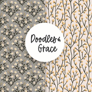 Boho Floral Digital Papers | Hand Drawn Doodle Flowers | Seamless ...