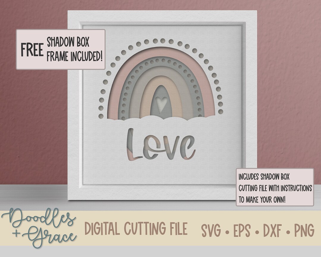 3D Layered Rainbow Shadow Box SVG | Boho Rainbow SVG | Love Shadow Box ...