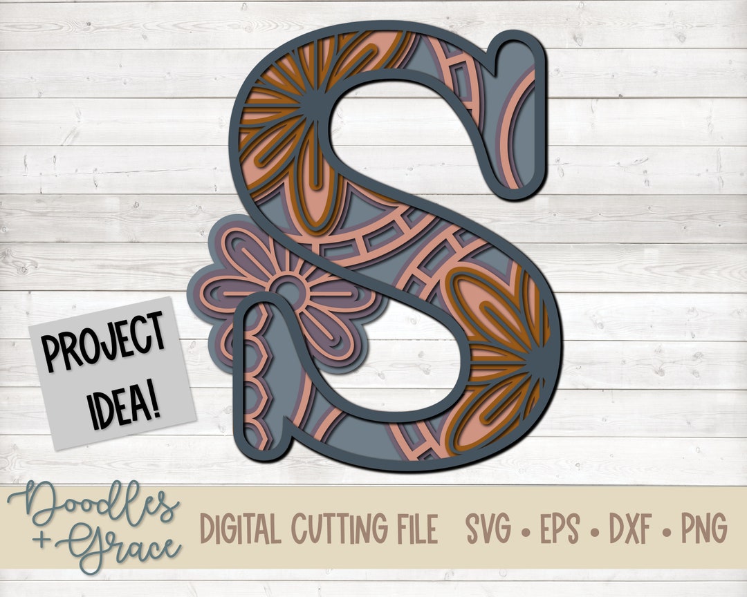3D Letter S Mandala SVG | Layered Alphabet Mandala SVG | Paper Crafting ...