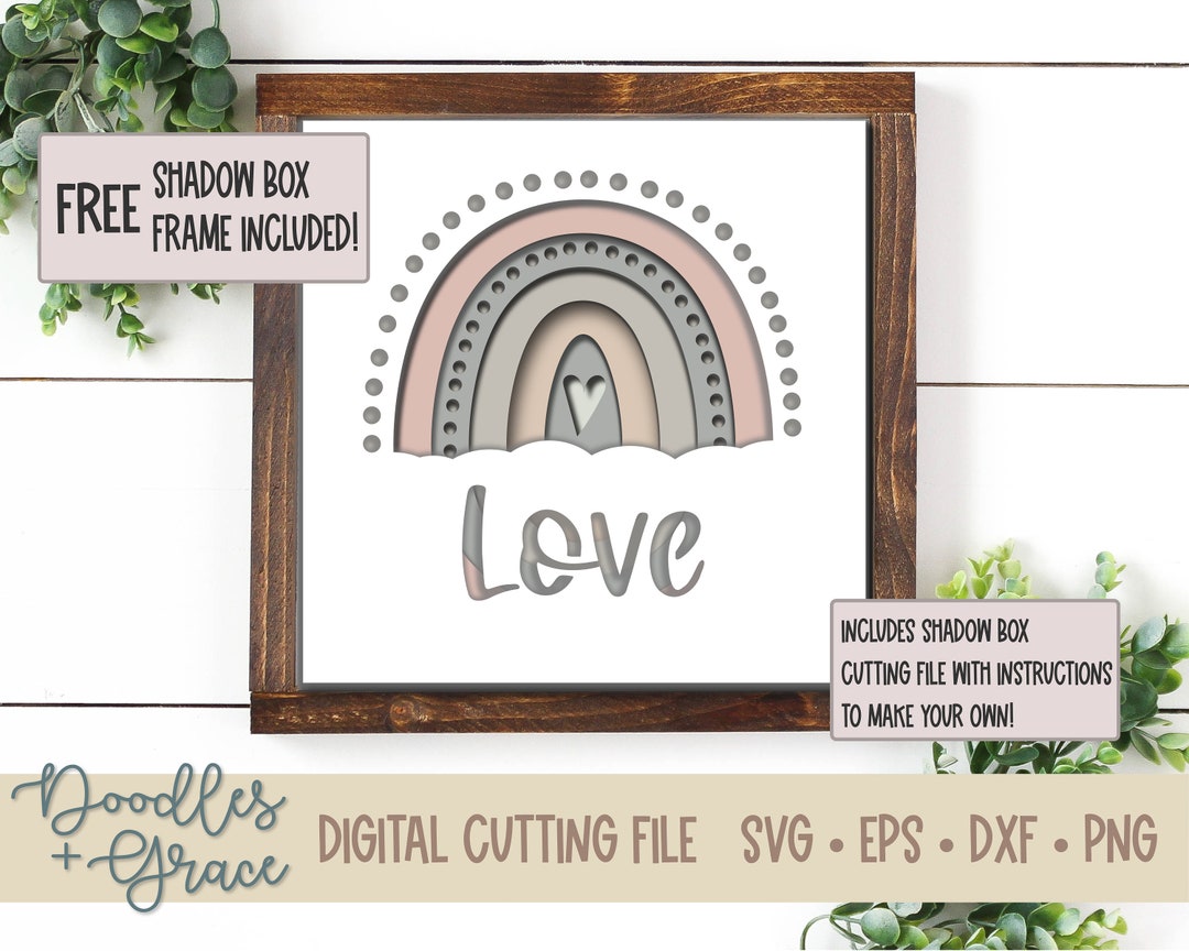 3D Layered Rainbow Shadow Box SVG | Boho Rainbow SVG | Love Shadow Box ...