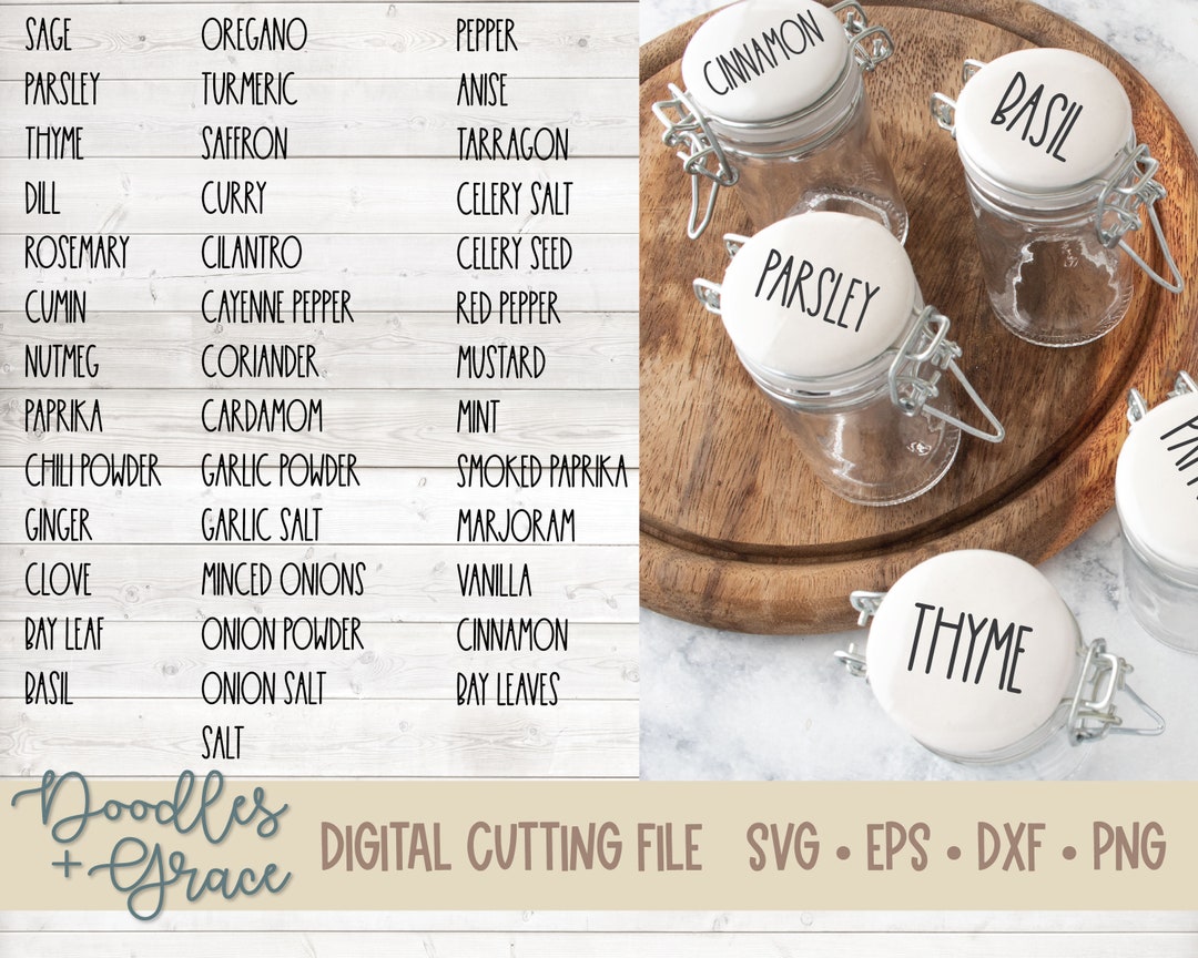 Rustic Spice Jar Words SVG | Spice Words Svg | Farmhouse Kitchen ...