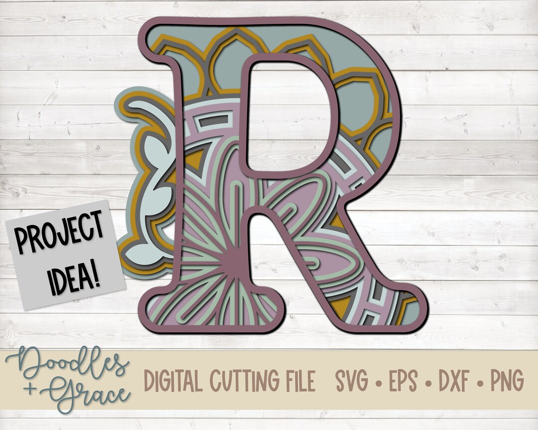 3D Letter R Mandala SVG | Layered Alphabet Mandala SVG | Paper Crafting ...