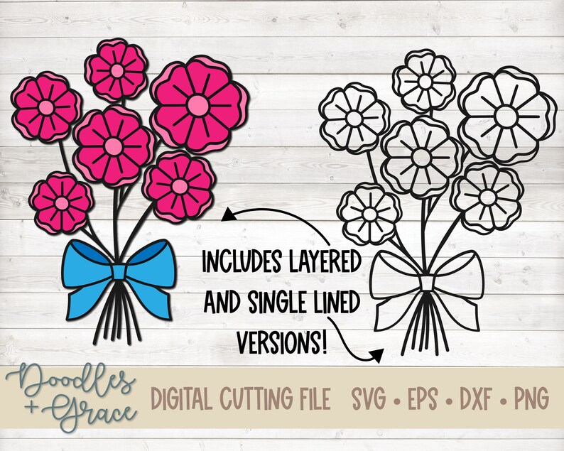 3D Layered Flower Bouquet SVG File | Flower Bouquet Single Line SVG ...