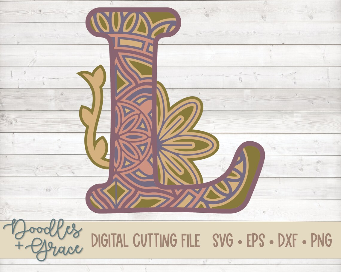 3D Letter L Mandala SVG | Layered Alphabet Mandala SVG | Paper Crafting ...