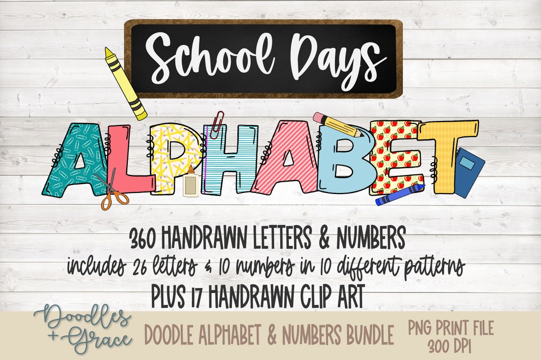 School Doodle Alphabet PNG Bundle | PNG Sublimation Alphabet | Teacher ...