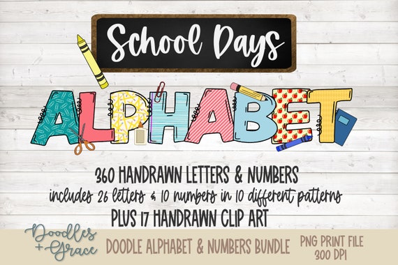 School Doodle Alphabet PNG Bundle PNG Sublimation Alphabet - Etsy
