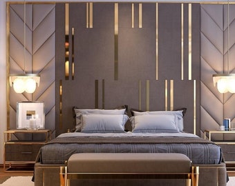 Mirror Gold Strip Wall Decor, Wall Gold Stripes, Golden Strips on the ...