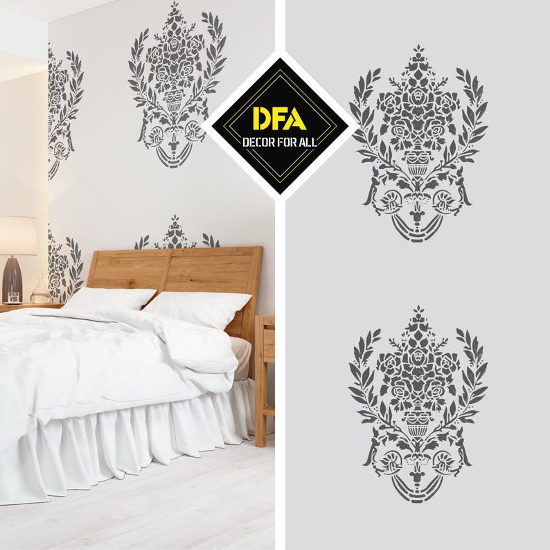 Damask Wall Stencil, Damask Plaster Stencil, Furniture Transfers ...