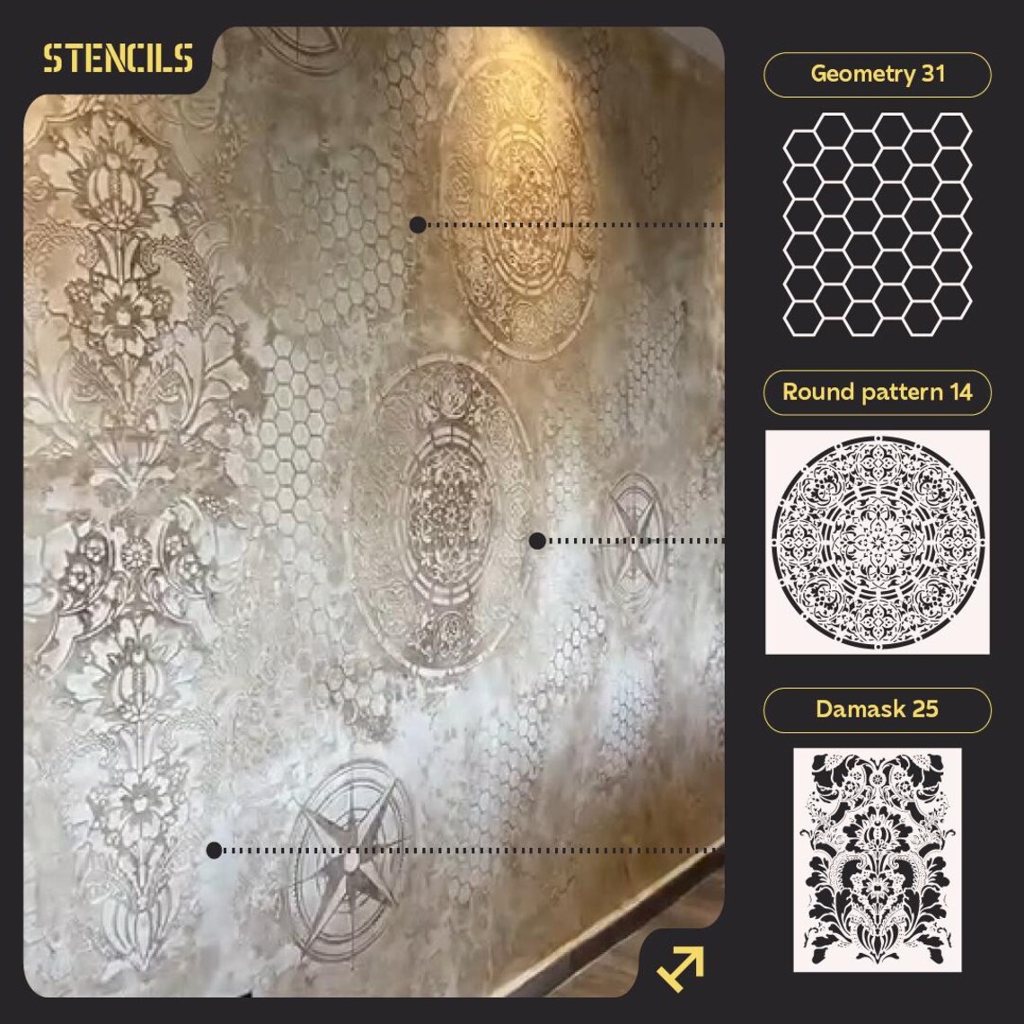 Moroccan Floral and Mandala Wall Stencil Set, Geometric Honeycomb ...