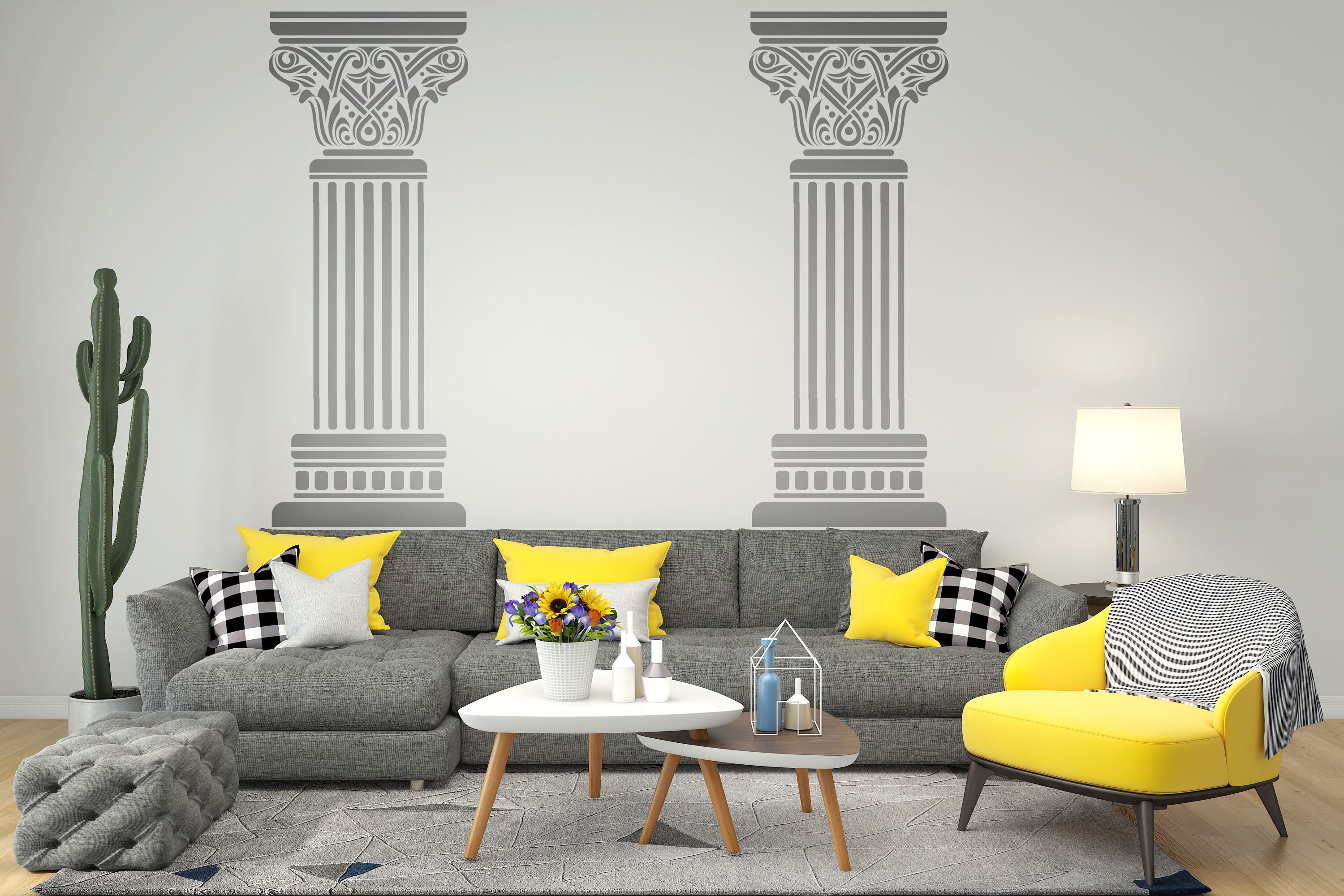 Geometry Column Stencil for Plaster, Reusable Decorative Stencil 51x90 ...