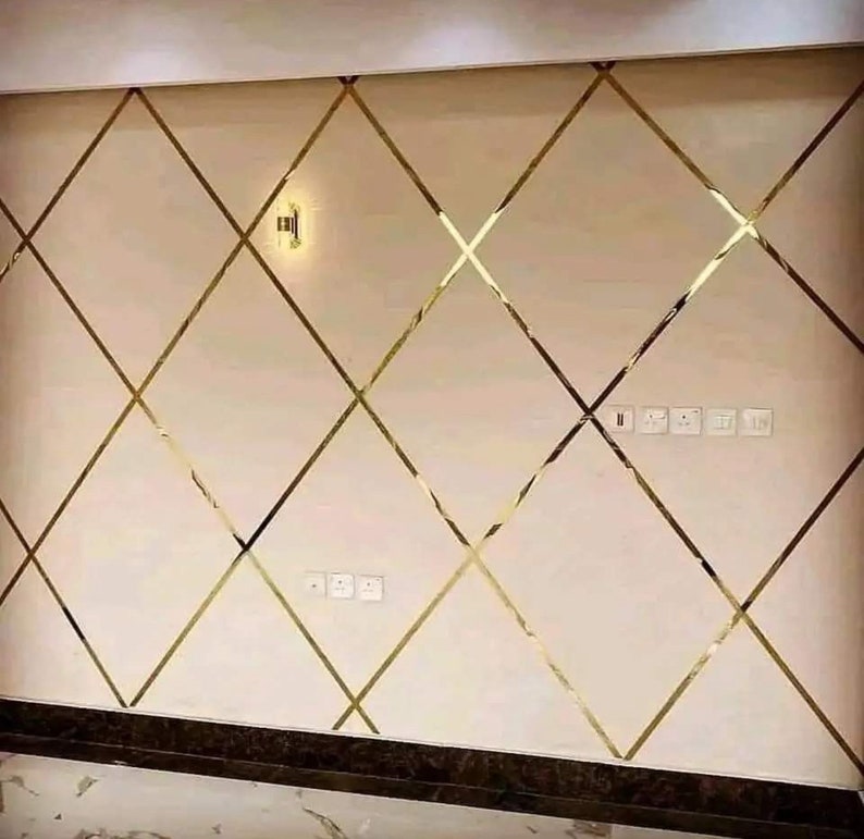Gold Wall Paneling, Shiny Gold Wall Molding, Gold Wall Molding Lines ...