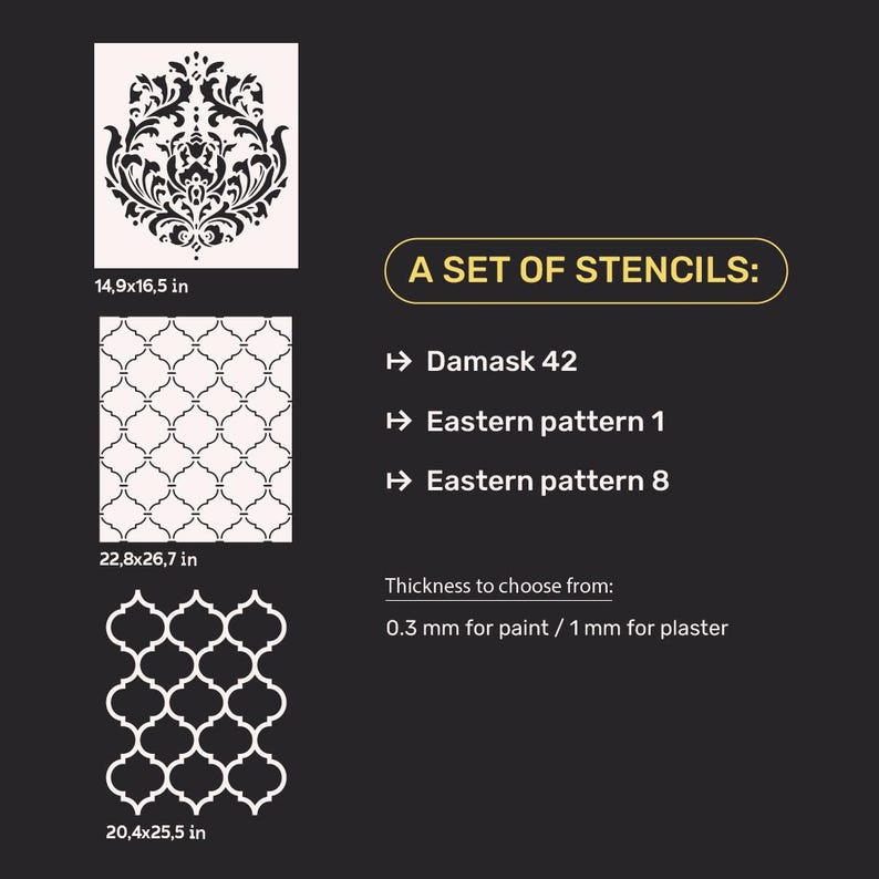 Wall Stencil Set, Damask Oriental Wall Stencil Set, Eastern Moroccan ...