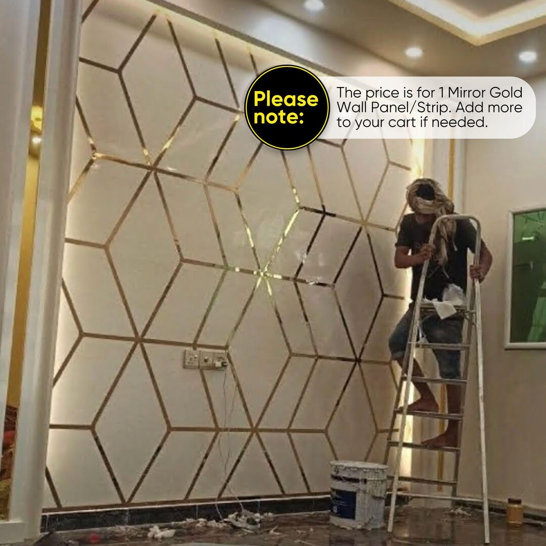 Gold Wall Paneling, Shiny Gold Wall Molding, Gold Wall Molding Lines ...