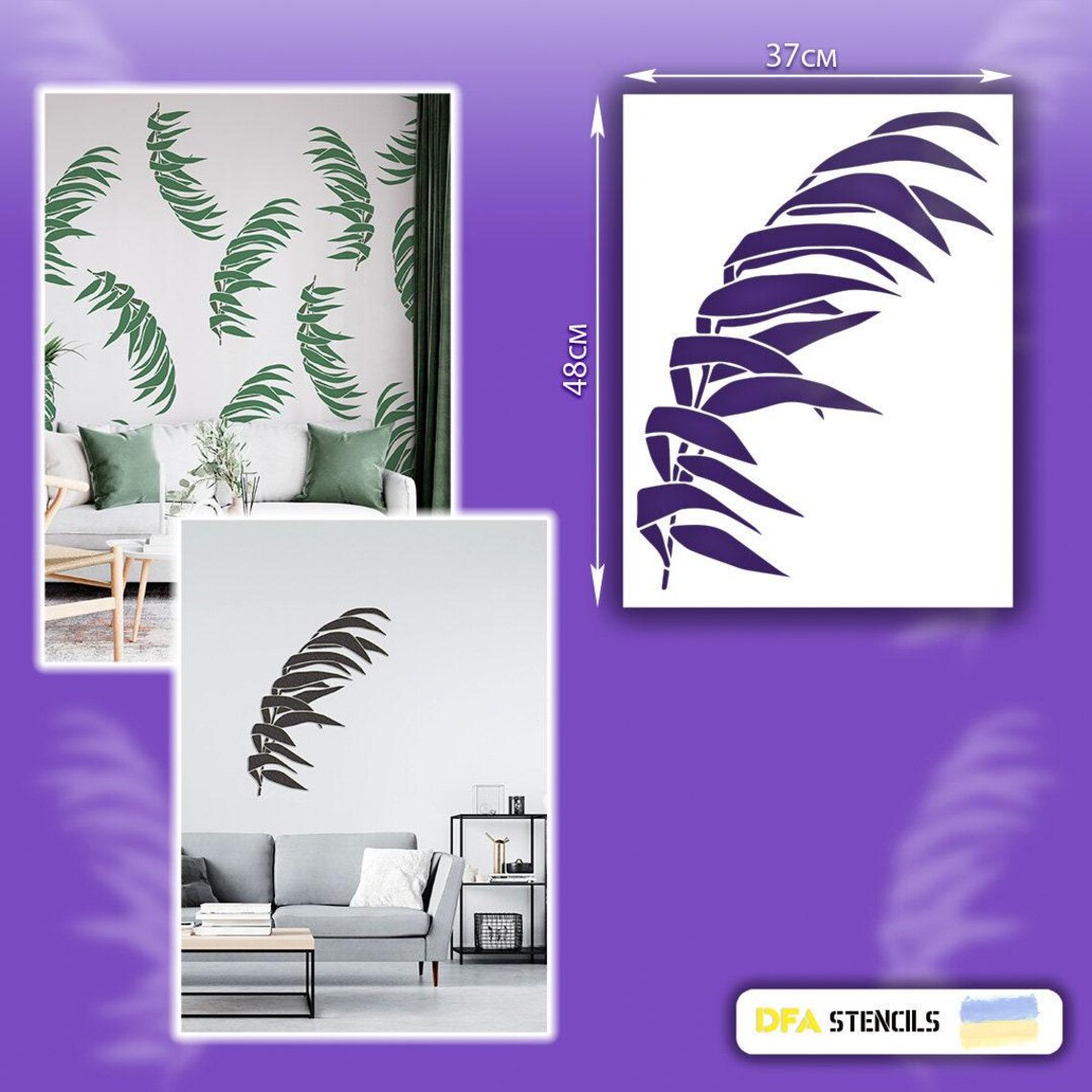 Set of 3 Stencils, Tropical Leaves Stencil, Botanic Reusable Stencils ...