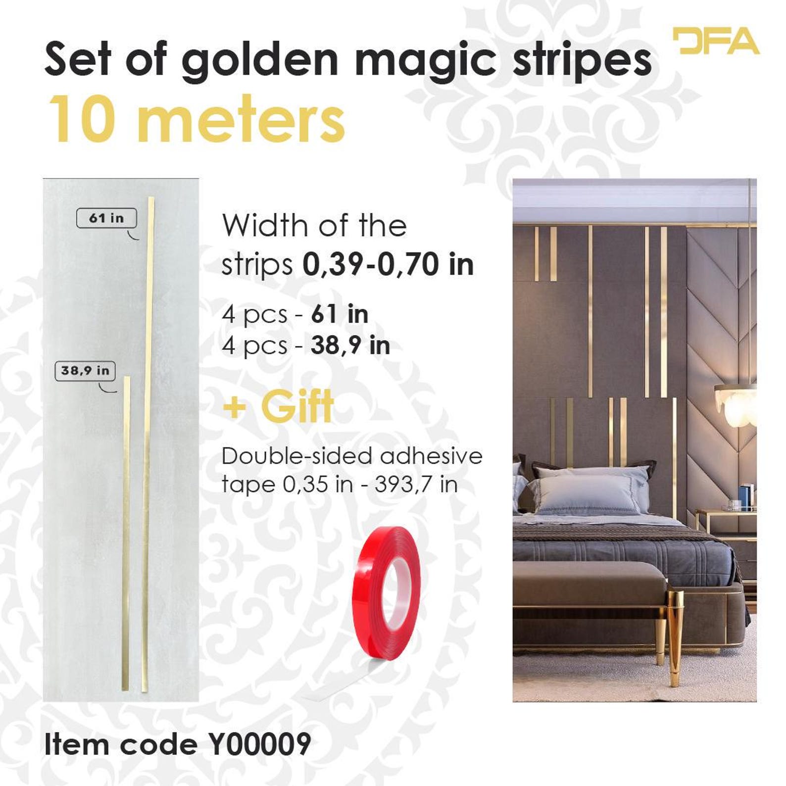 Mirror Gold Strip Wall Decor, Mirror Gold Molding, Wall Gold Stripes ...