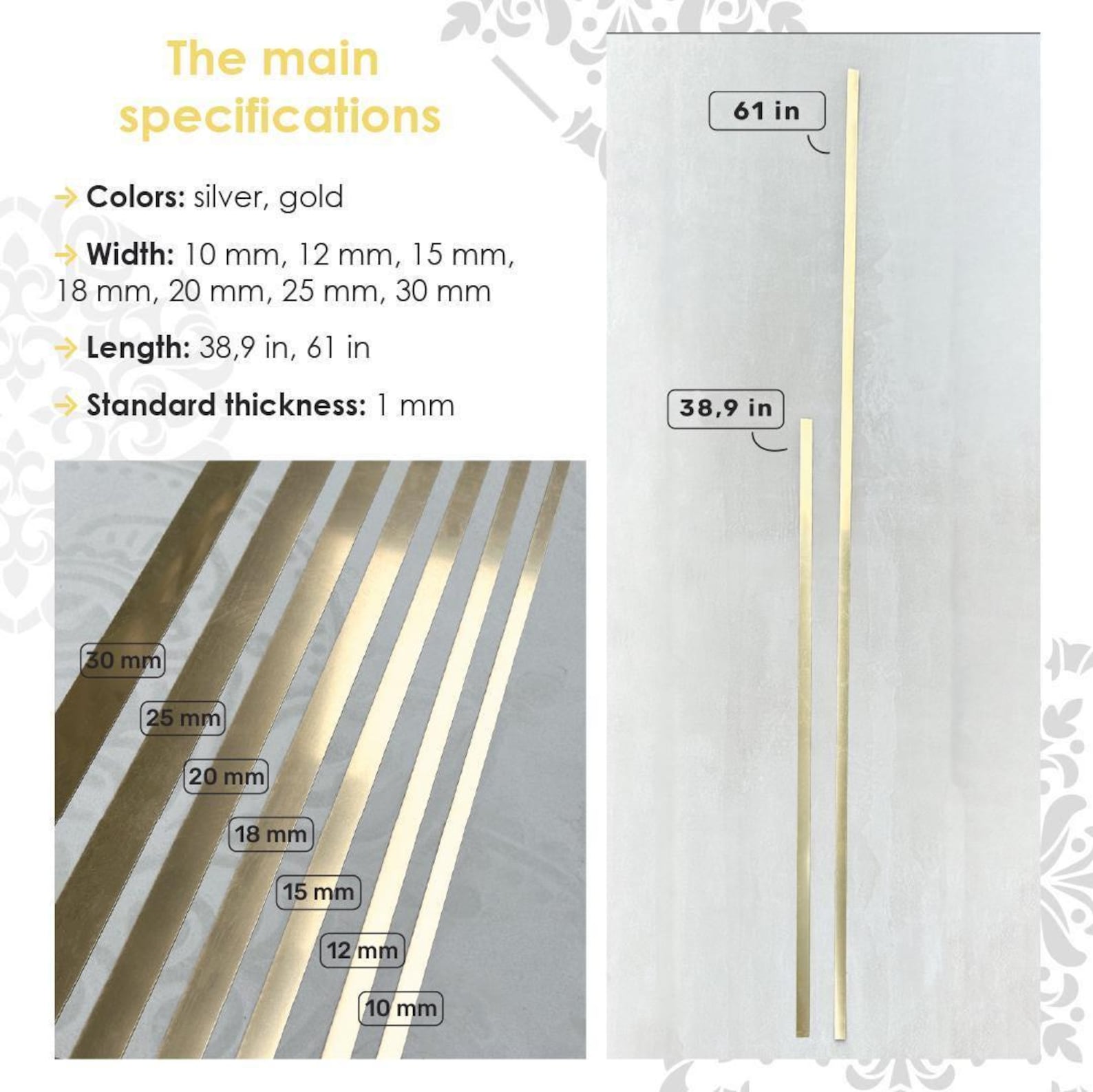 Gold Wall Molding Strips, Shiny Decorative Gold Trim, Mirror Gold Wall ...