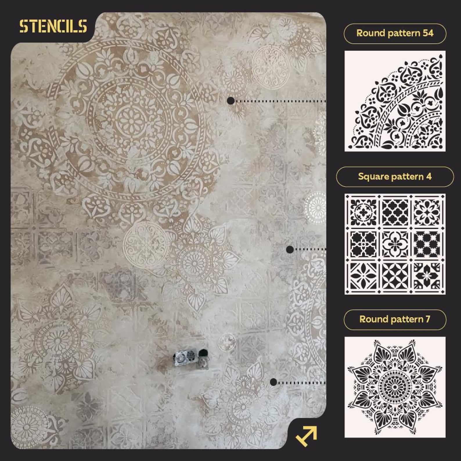 Textured Wall Stencil Set, Eastern Pattern Templates, Reusable Stencils ...