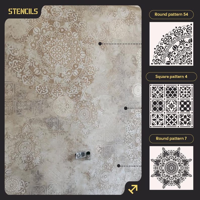 Textured Wall Stencil Set, Eastern Pattern Templates, Reusable Stencils ...