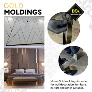 Mirror Gold Strip Wall Decor, Wall Gold Stripes, Golden Strips on the ...