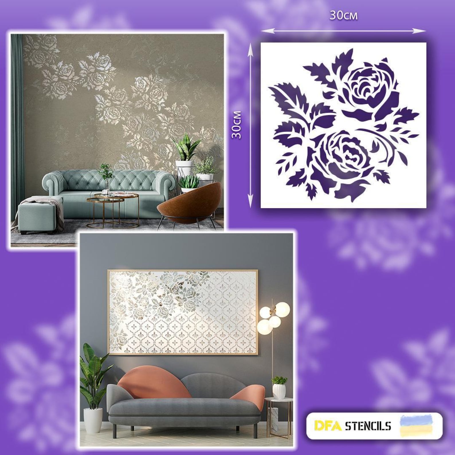 Rose Stencil Wall Stencil, Rose Bundle Stencil, Floral Stencil With ...