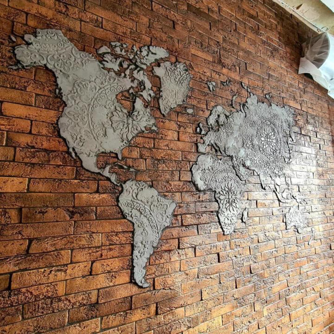 Large Size World Map Design, World Map Stencil for Plaster Decor, Wall ...