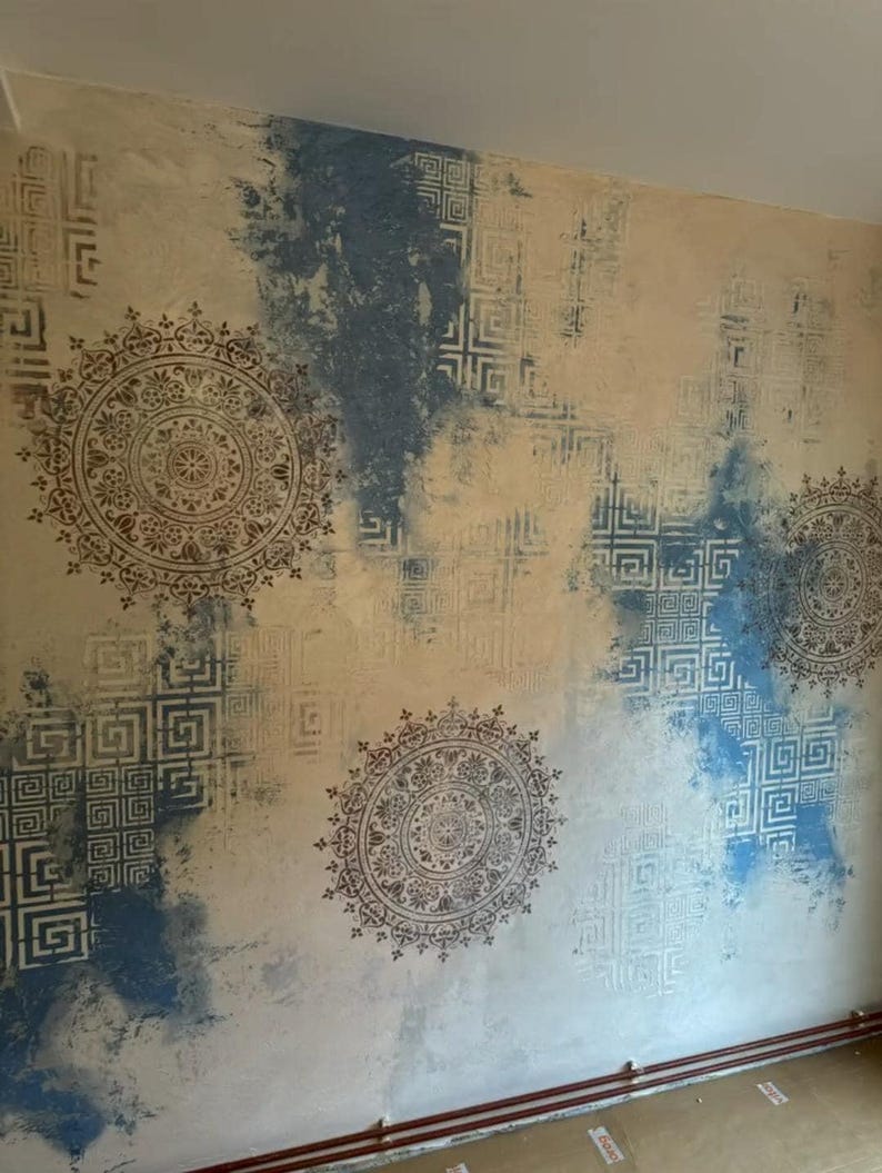 Wall Stencils Set, Textured Relief Decorative Stencils, Large Geometric ...