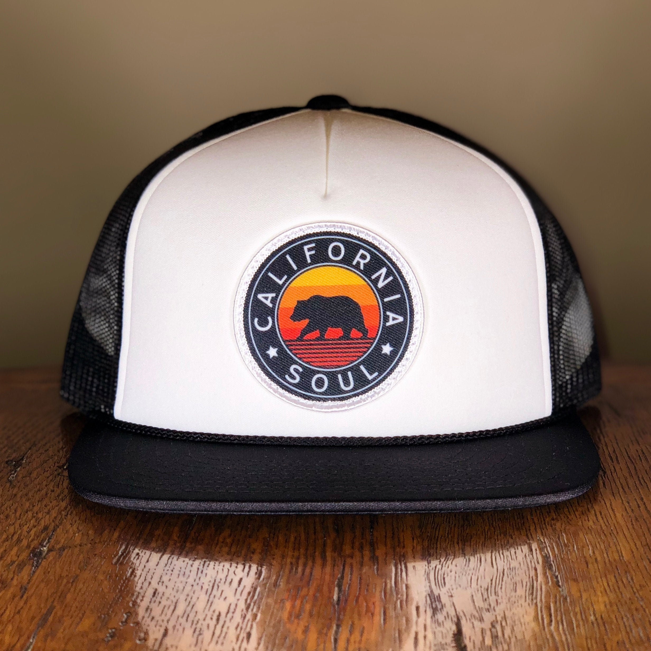 California Soul Flat Bill Foam Trucker Hat - White/black - Etsy UK