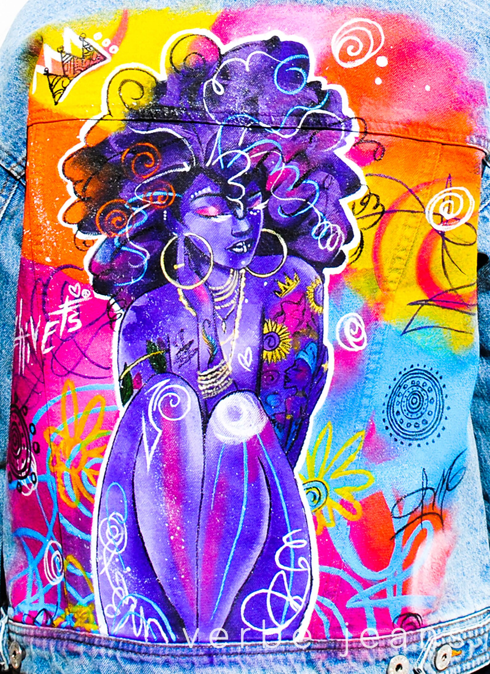 Hand Painted Denim Jeans Jacket Women Queen Art Street Clothing ...