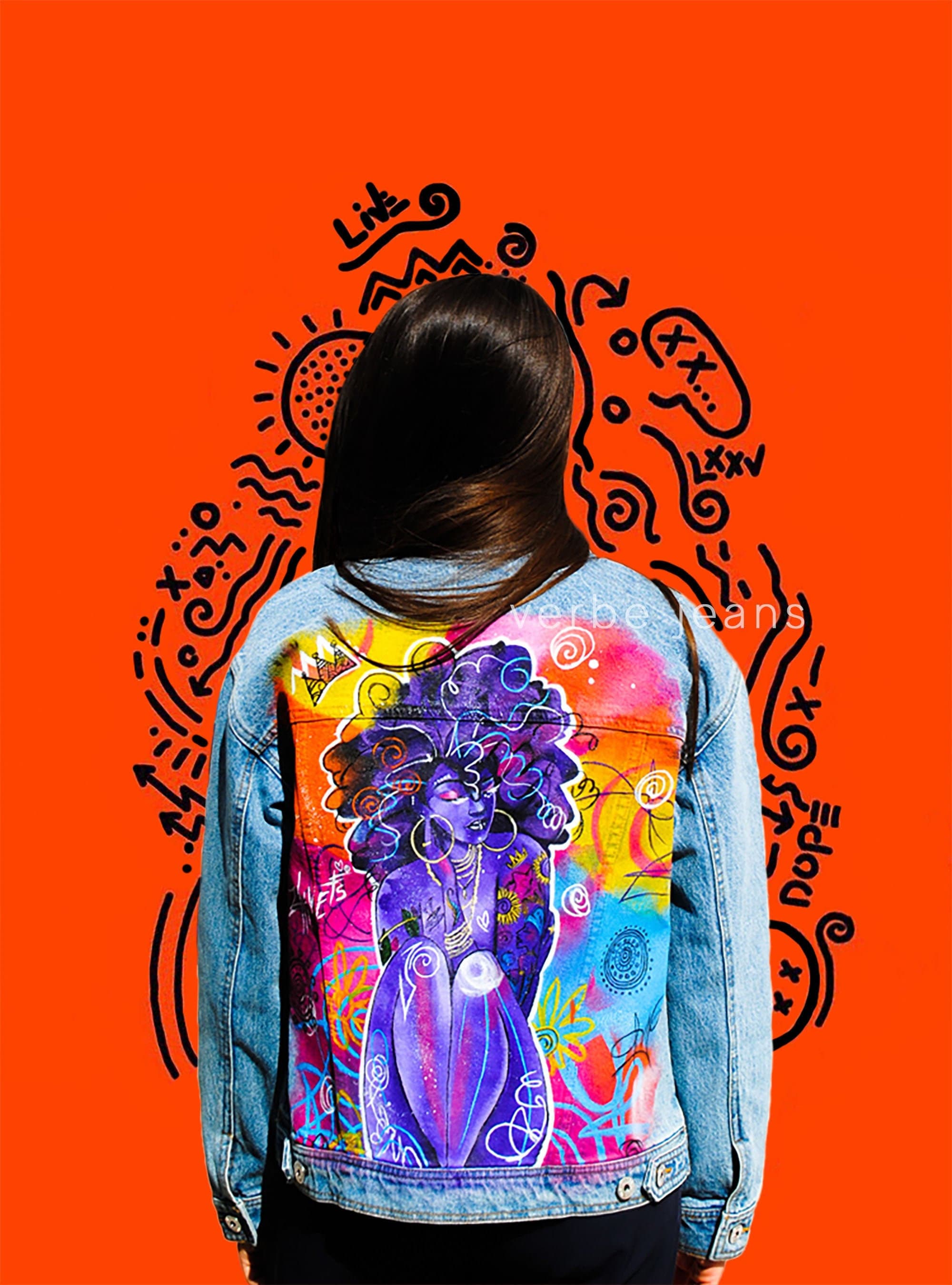 Hand Painted Denim Jeans Jacket Women Queen Art Street Clothing ...