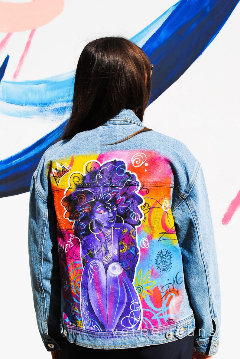 Hand Painted Denim Jeans Jacket Women Queen Art Street Clothing ...