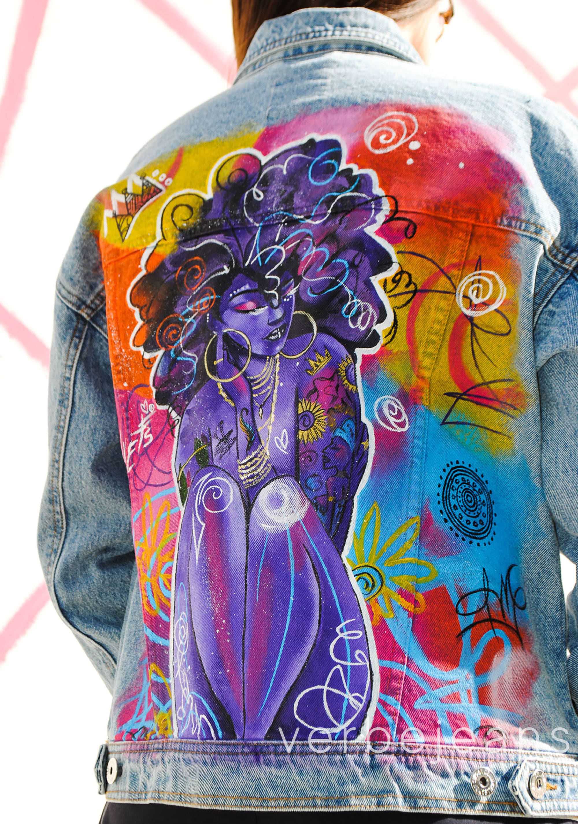 Hand Painted Denim Jeans Jacket Women Queen Art Street Clothing ...