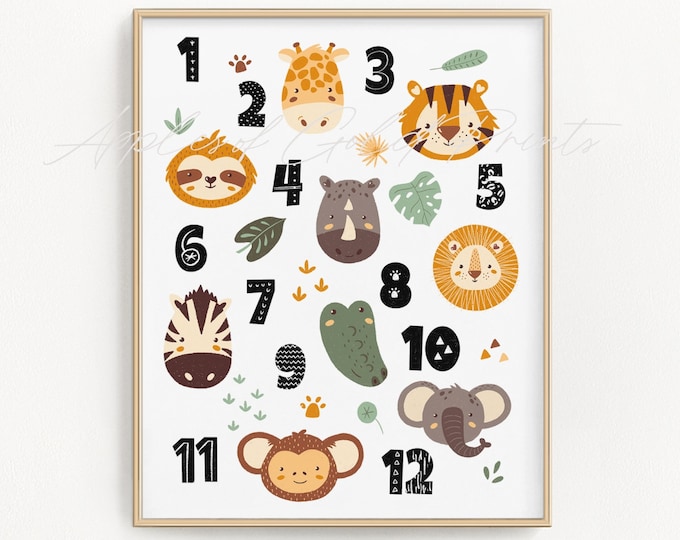 JUNGLE NUMBER POSTERS, Printable Safari Theme Numbers 1-20 With Tens ...