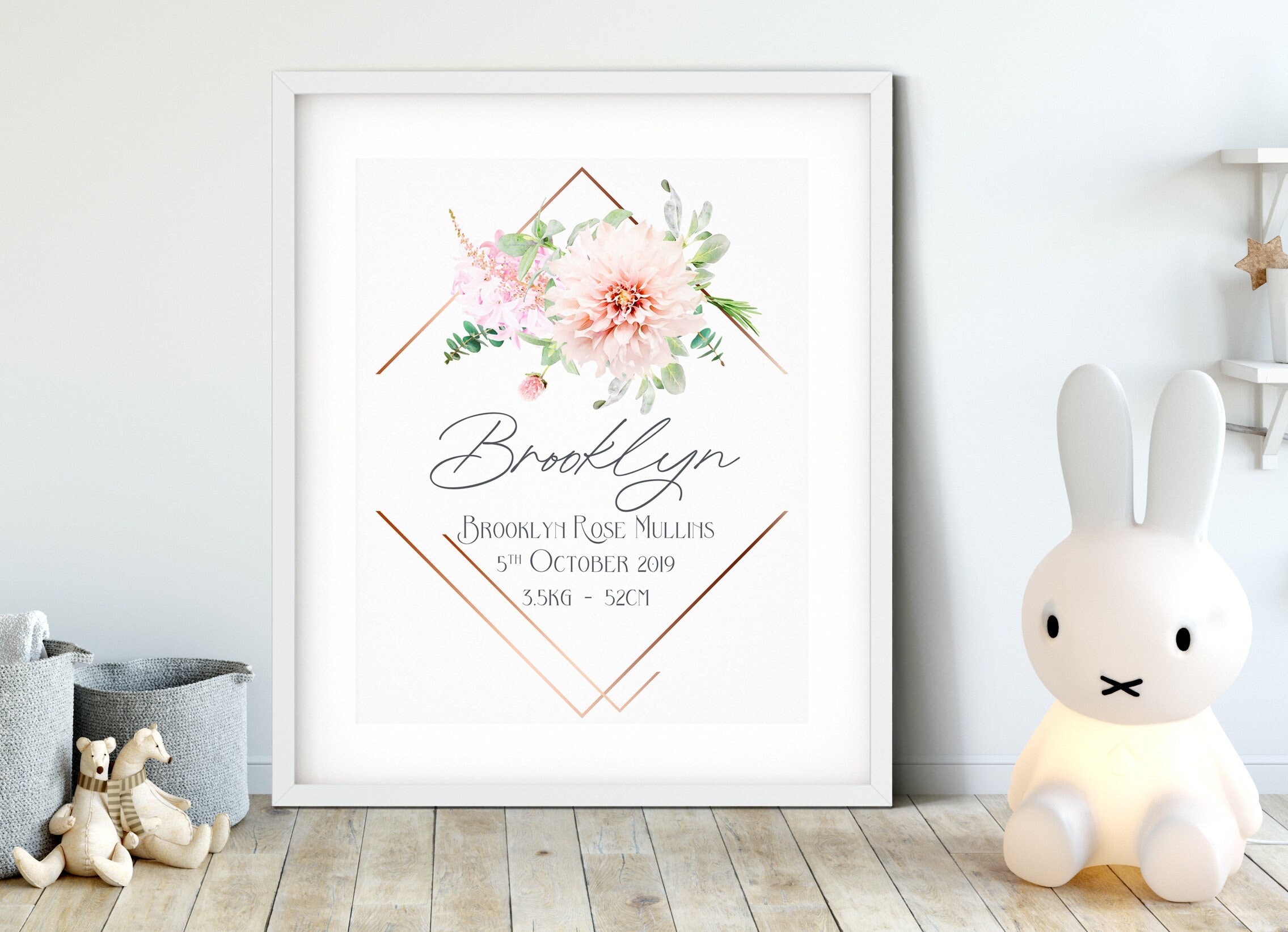 Pink Floral Personalised Birth Print Baby Girl Birth Stats - Etsy