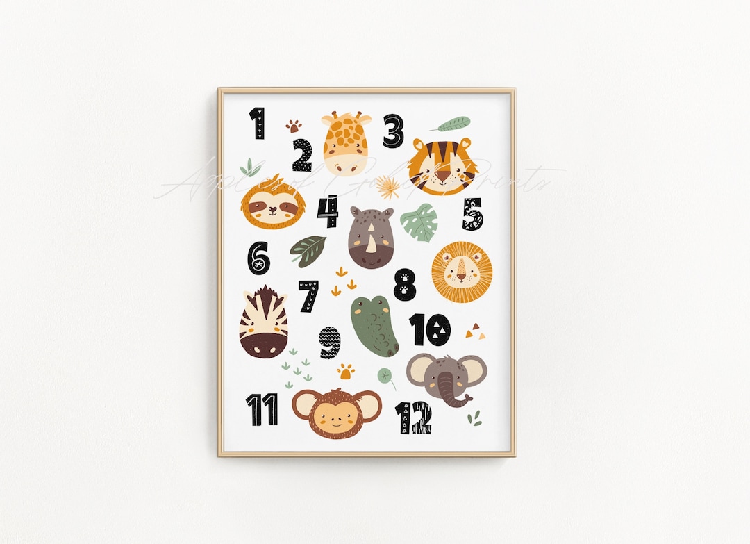 Safari Numbers Print - Counting Chart - Jungle Animal Nursery Decor ...