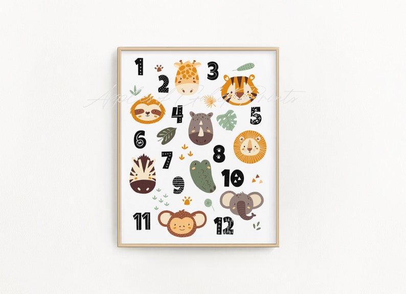 Safari Numbers Print Counting Chart Jungle Animal Nursery - Etsy Australia